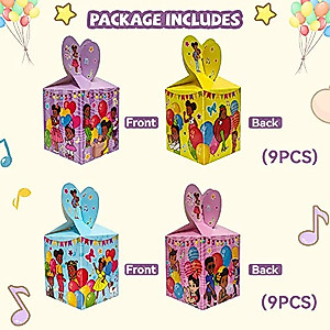 Byhaapy 18Pcs Gracies Party Favor Gift Boxes, Cartoon Corner Goodie Candy Box Black Girls Boys Kraft Treat Boxes for Kids Theme Birthday Party Supplies Table Decoration Baby Shower Decor