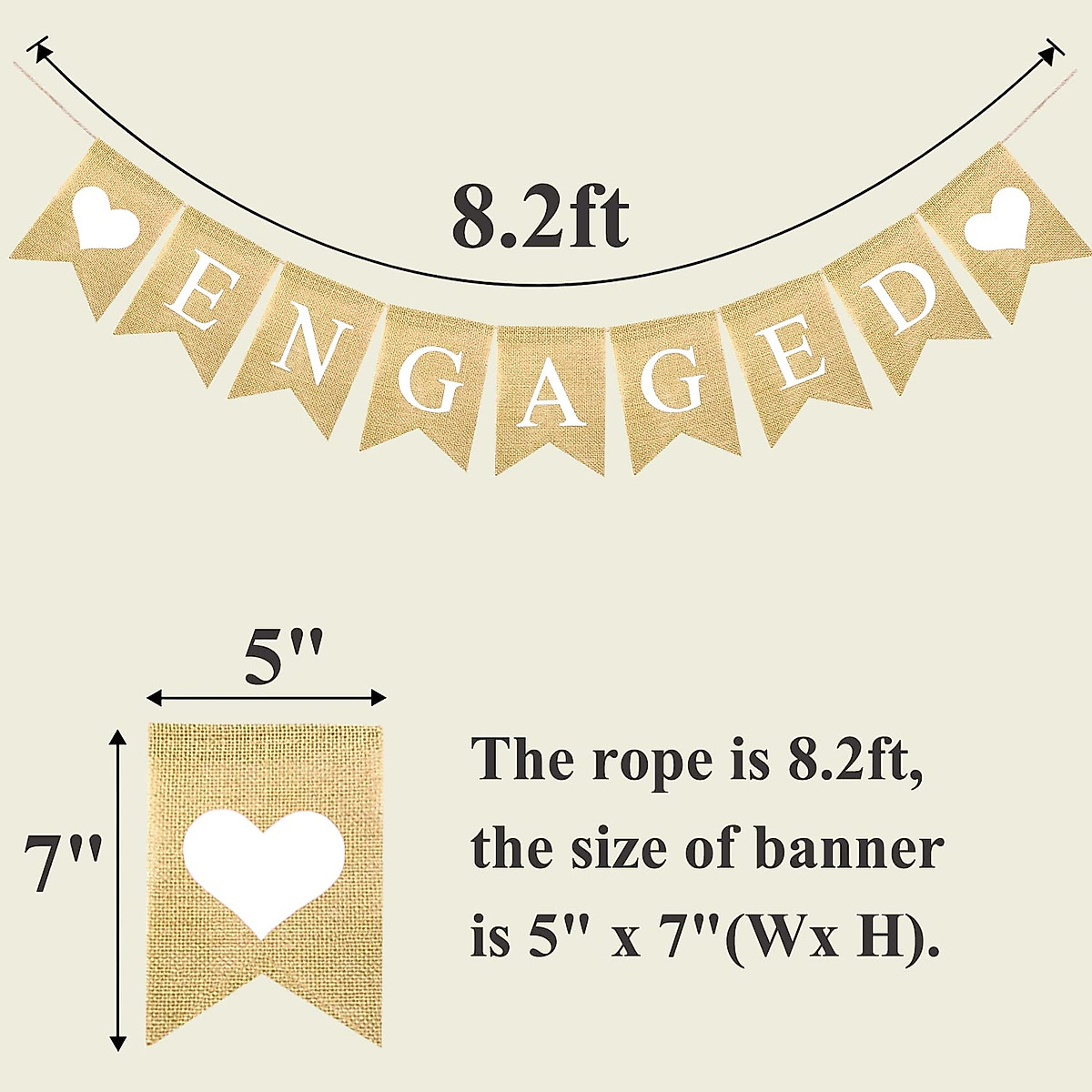 FAKTEEN Engaged Banner Burlap Bunting Garland with Love Hearts for Bridal Shower Bunting Rustic Wedding Engagement Party Decorations