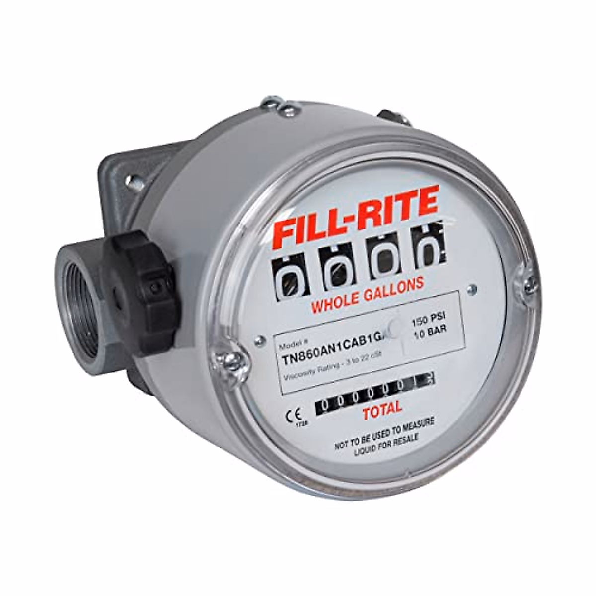 Fill-Rite TN860AN1CAB1GAC-RL High Flow/High Pressure Rugged Application Meters, 150 PSI, 1-1/2" NPT, 6 to 60 LPM, 3-22 Viscosity Range