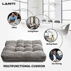 LANITI 24” Inch Extra Large Floor Cushions Tufted Floor Pillow for Adults Square Meditation Ultimate Comfort Oversized Pillows for Floor Cushion (Charcoal)