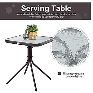 Outsunny 3 Pcs Outdoor Gliders Set Bistro Set with Glass Top Table for Patio, Garden, Backyard, Lawn, Grey