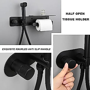 MINJING 2in1 Bidet Sprayer for Toilet with Paper Holder, Hot and Cold Brass Rough-in Valve, Stainless Steel Handheld Bidet Attachment Set for Feminine, Pets and Baby Diaper Wash