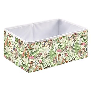 QUGRL Watercolor Forest Animals Storage Bins Organizer Fox Plants Birds Foldable Clothes Storage Basket Box for Shelves Closet Cabinet Office Dorm Bedroom 15.75 x 10.63 x 6.96 in