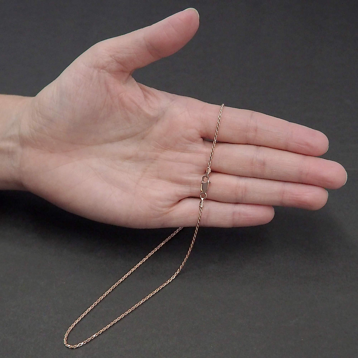 14kt Rose Gold Plated Sterling Silver 1.3mm Diamond-Cut Rope Chain Necklace Solid Italian Nickel-Free, 18 Inch