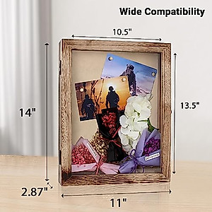 ASmileIndeep Shadow Box Frame 11x14 with Linen Back, Shadow Boxes Display Cases with Solid Wood Frame and Shatterproof Glass, Memory Display Case of Flower, Pictures, Awards Medals