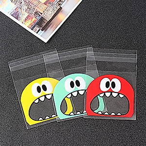 200Pcs Self Adhesive Cookie Candy Bags Big Mouth Monster Bakery Decorating Bags Treat Bag Chocolate Gift Bags for Kids Party Favor Candies and Desserts (3.94 x 3.94 In)