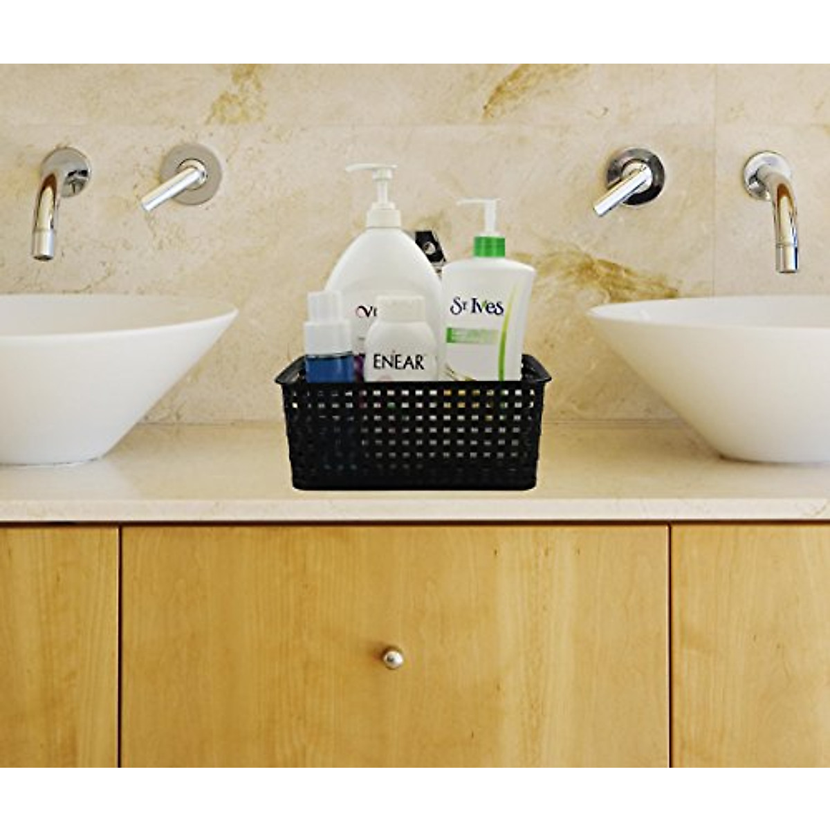 Morcte Black Plastic Storage Basket Bins Organizer, 4-Pack