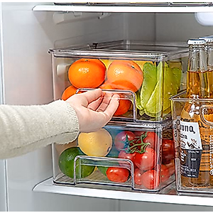 Freezer Containers Food Storage Containers Fridge Containers Plastic Organization Storage Bin for Fridge, Freezer, Pantry, Kitchen- Organizer for Fruit, Yogurt, Snacks, Pasta, set of 2