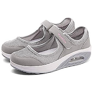 Hotcham Woman Casual Walking Shoes Comfort Fitness Sneaker Women Mesh Fabric Sneaker Women Wedge Sneaker,Gray/9