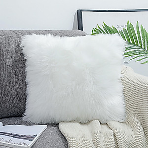 linmopm Excluding Insert Faux Fur Sheepskin Pillow Cover White Shag Fuzzy 18x18 Inch White 2 Pcs Super Soft Fluffy Cushion Plush Pillow Case Luxury Living Room Sofa Bed Home Decor Chair Cushion