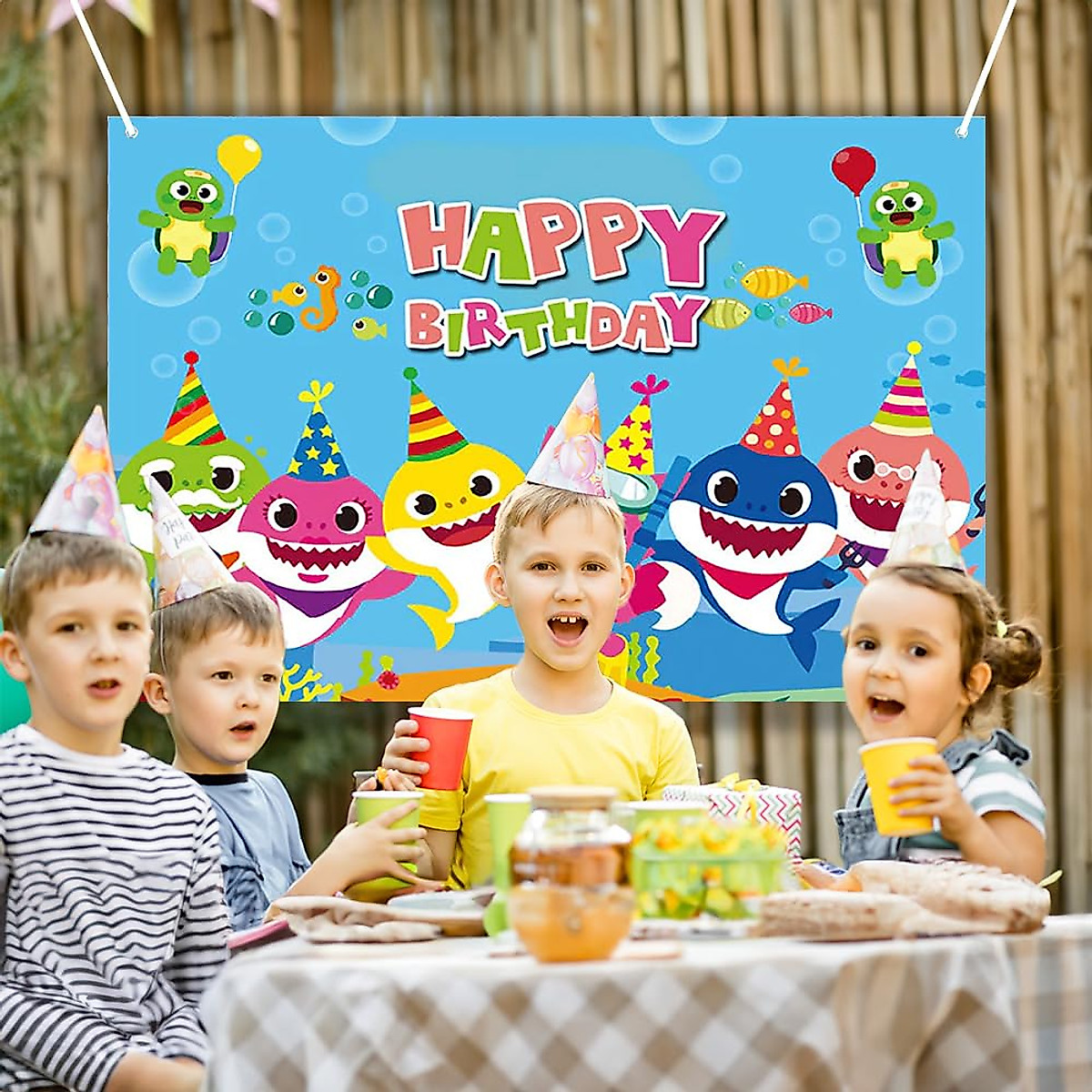 Retyshia 5x3Ft Happy Birthday Backdrops Shark Theme Birthday Party Backdrop Decoration Cake Table Banner Baby Shower Newborn Photography Background (YYK01BD52-0453)