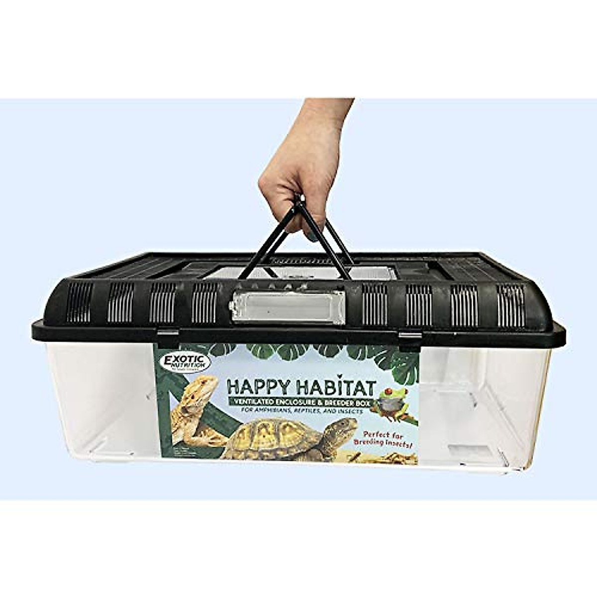 Exotic Nutrition Happy Habitat (Large) - Ventilated Enclosure & Breeder Box - for Live Feeder Insects, Reptiles, Amphibians & Other Small Pets - Durable Plastic Portable Terrarium