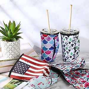 Boao 12 Pieces Reusable Iced Coffee Cup Sleeve Insulator Neoprene Beverages Cup Cover Holder for Tumbler Cup Hot Cold Drinks, with Handle