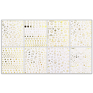 8 Sheets Gold Star Moon Nail Art Stickers Decals Self-Adhesive Metallic Ramadan Zodiac Design Manicure Tips Nail Decoration for Women Girls