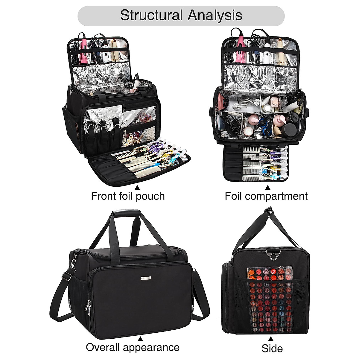 MONSTINA Professional Hairdressing Bag,Hairstylist Travel Bag,Cosmetics Beauty Hairdresser Bag with Shoulder Strap,Hair Makeup Salon Organizer Bag for Barber Insulation Material