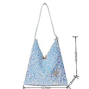 WIGUYUN Womens Mermaid Sequins Shoulder Bag Reversible Sequin Handbag Purse Sparkling Tote Shiny Hobo Bag, Blue