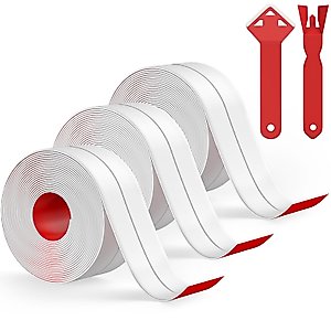 Kiskyfit 3 Roll White Caulk Tape Sealant Strip, Self-Adhesive Sealing Tape with Caulking Tool for Kitchen Countertop,tub Surround,Toilet Base,Bathtub Sink Edge Protector(1.5' x 10.5Ft)