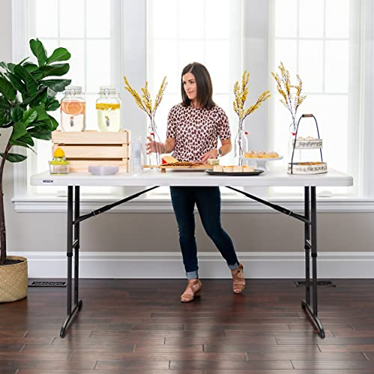 Lifetime, Commercial, Almond 6-Foot Adjustable Height Nesting Table