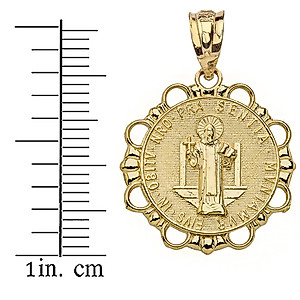 10k Yellow Gold Medalla De San Benito Saint St Benedict Round Pendant