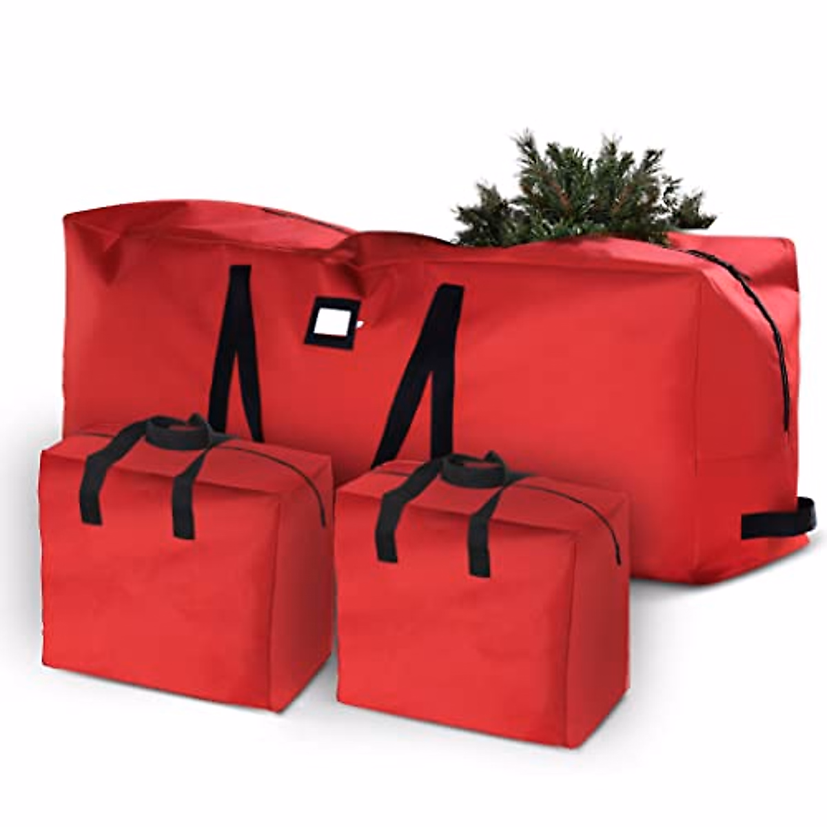 Zober 3-Pack Christmas Artificial Tree Storage Bag and Two Garland Bags; Holiday Tree Storage for Trees Up to 9 ft, Includes Card Slot, Dual Zipper, and Carry Handles; Tearproof 600D Oxford Material