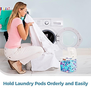 OMISTAR Laundry Pods Container, Laundry Detergent Organizer,Laundry Case with Pop-Up Lid Design, Laundry Room Storage Container Great For Dishwasher Pods