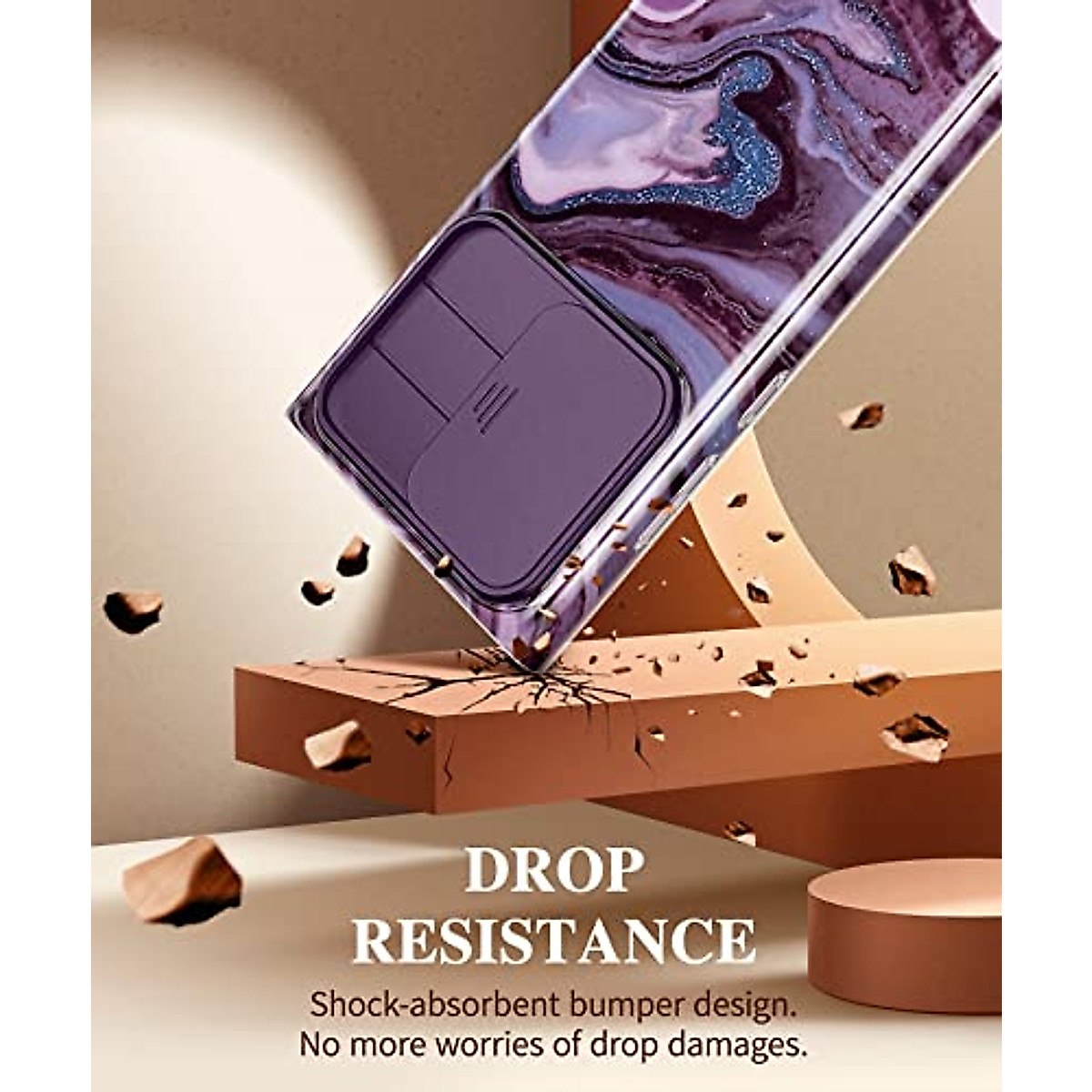 GVIEWIN Designed for Samsung Galaxy S22 Ultra Case with Slide Camera Cover, [Military Grade Drop Protection] Marble Slim Fit Shockproof Protective Phone Case for S22 Ultra 5G 6.8" 2022(Quicksand)