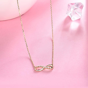 FANCIME 14K Solid Yellow Gold Small Infinity Diamond Pendant Forever Love Necklace Fine Dainty Jewelry Anniversary Birthday Mother's Day Gifts For Women Girlfriend, 16" + 2" Extender (0.072cttw, I-J Color, SI2 Clarity)