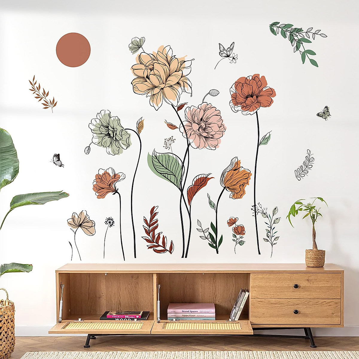 decalmile Boho Flower Wall Decals Floral Plants Grass Wall Stickers Living Room Bedroom Nursery Wall Decor Gifts for Mom