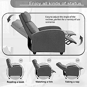 Rankok Recliner Chair Ergonomic Adjustable Single Fabric Sofa with Thicker Seat Cushion Modern Home Theater Seating for Living Room (Light Gray)