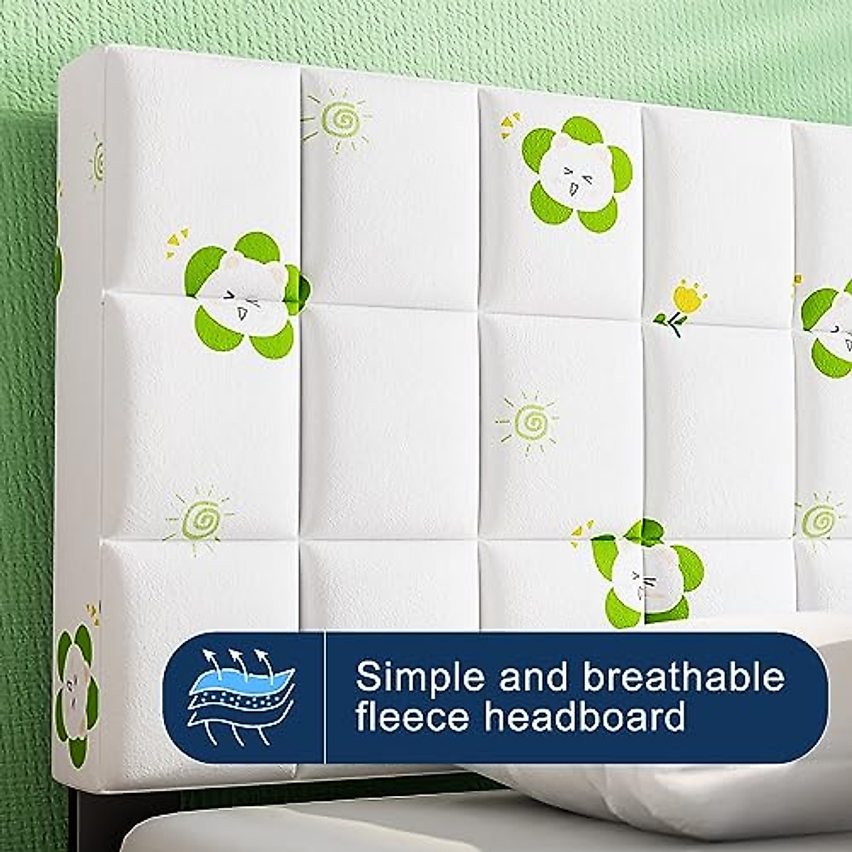 Molblly Twin Bed Frame Upholstered Platform with Velvet Headboard and Strong Wooden Slats, Non-Slip,No Box Spring Needed, Easy Assembly,White Green