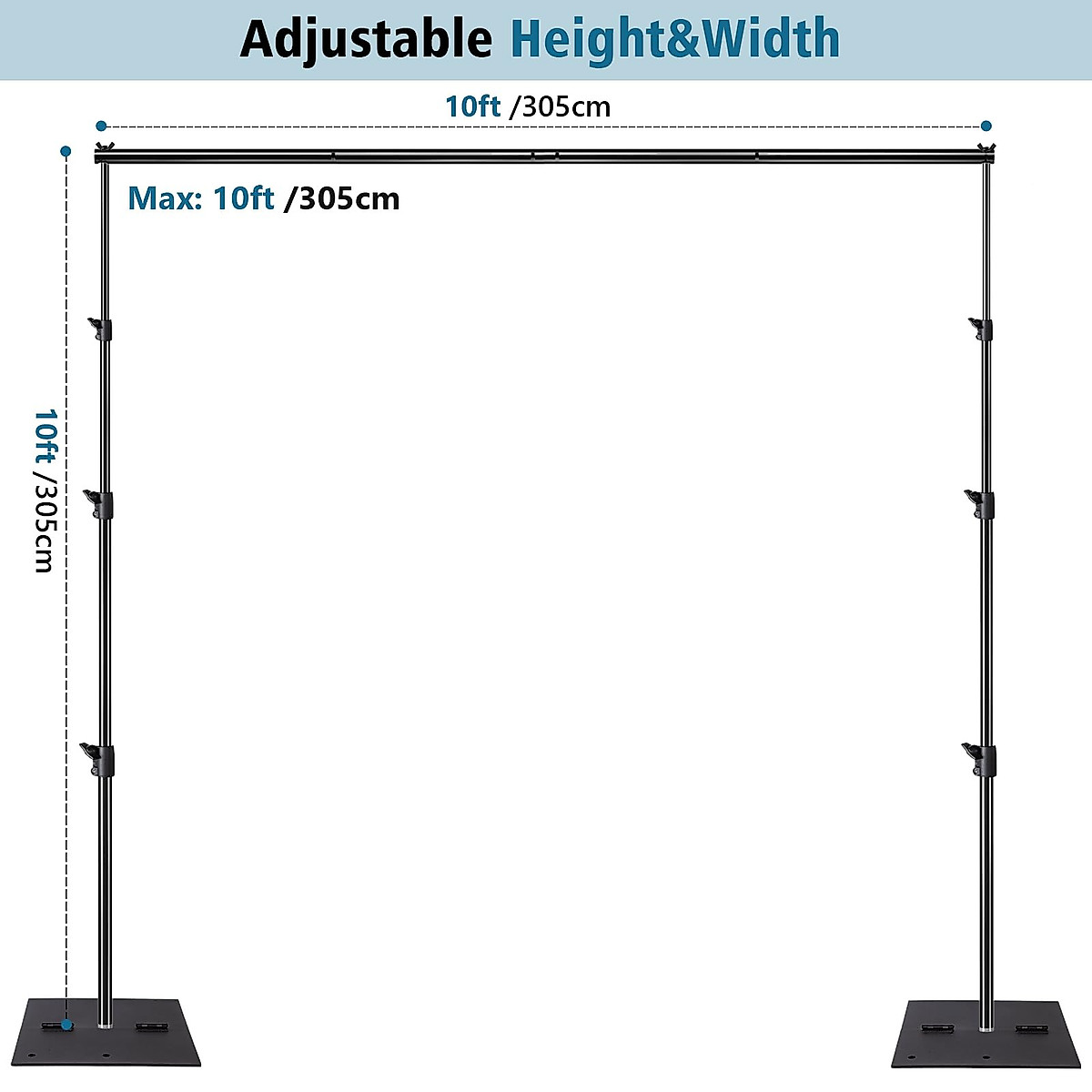 SLOW DOLPHIN Pipe and Drape Photography Backdrop Stand Kit Adjustable Photo Background Stand 10ft x 10ft with Metal Base for Parties Weddings Birthday Party Events Photo Booth