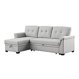Lilola Home Hunter Light Gray Linen Reversible Sleeper Sectional Sofa with Storage Chaise