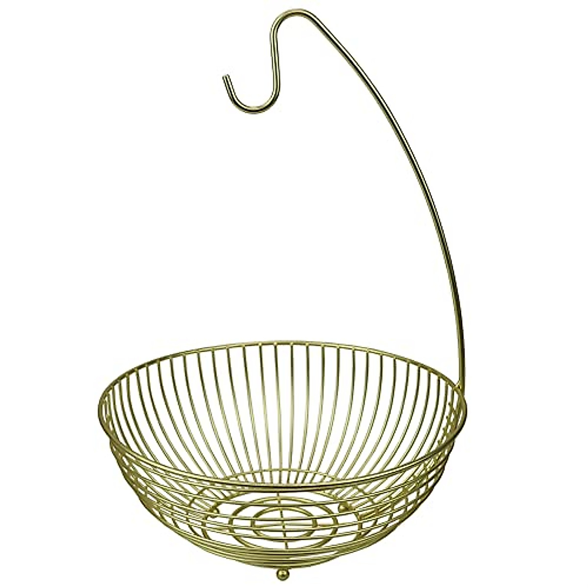 Linen Store Fruit Bowl, Wire Basket with Banana Holder Hook Kitchen Counter Top Organizer Perfect for Storing Fruits, Veggies, Pastries Sturdy Steel - Gold