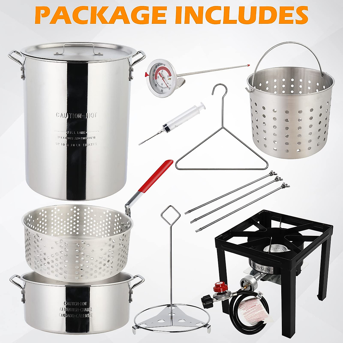Bonnlo 30QT Outdoor Turkey Fryer & 10QT Fish Fryer with 55000BTU Propane Buner for Outdoor Cooking, Outdoor Deep Fryer w/Aluminum Pot, Basket & Stand Set, Ideal for Turkey Frying & Seafood Boiling