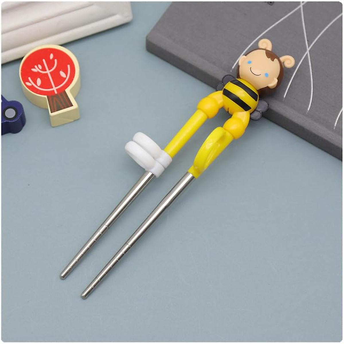 Children's Practice Chopsticks Kids Chopsticks Reusable Childrens Chopsticks Easy To Use Chopsticks Toddler Chopsticks Helper (Bee stainless steel yellow)