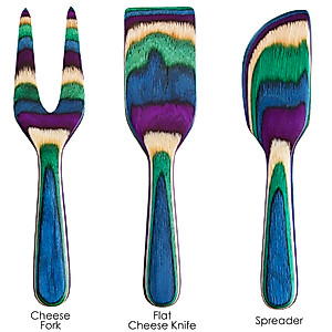 Totally Bamboo Baltique Mumbai Collection 3 Piece Cheese & Charcuterie Tool Set, Colorful Wooden Cheese Knife Set