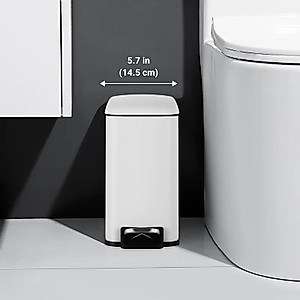 RROCOSIA Slim Bathroom Trash Can with Lid - 1.3 Gallon Small Garbage Bin, Step Pedal, Removable Bucket for Small Spaces, for Bathroom, Bedroom, and Kitchen (2, White)