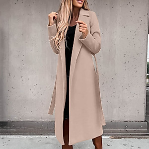 Hvyesh Deals Prime of the Day Today Only Women's Wool Blend Trench Winter Jackets Mid Long Warm Pea Coats Dressy Casual Double Breasted Overcoat with Pockets Sales Today Deals Prime Clearance