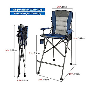 Stonehomy Padded 31" Bar Height Tall Folding Camping Chairs for Adults, Heavy Duty 330 lbs Directors Chair Foldable with Foot Rest and Cup Holder, Blue