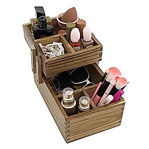EcoFives Acacia Makeup Organizer, Multi-Function Storage for Makeup, Toiletries, and More- Great for Vanity, Desk, Bathroom, Bedroom, Closet, Kitchen (Acacia)