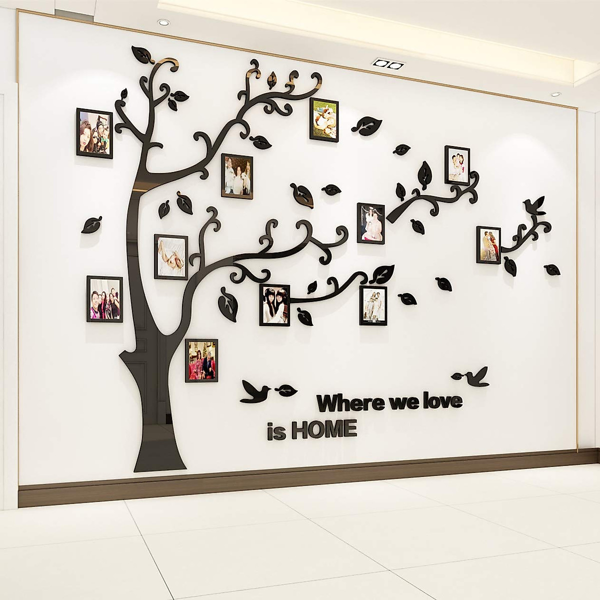3D Tree Wall Stickers - DIY Photo Frame Tree Wall Decal Family Photo Frame Sticker Murals Wall Decor Living Room Bedroom TV Background Home Decorations (M:83 * 59in,Black Right)