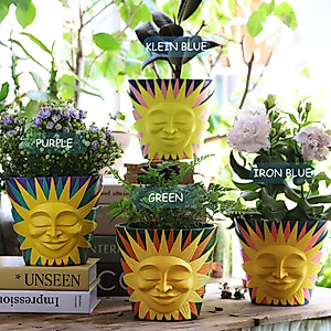GUGUGO Sun Face Planters Pots Head Unique Head Planter with Drainage, Cute Flower Plant Pot for Indoor & Outdoor Plants, Funny Succulent Gardening Pots for Plant Lover Gifts (Green Back,5.5Inch)