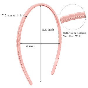 WOVOWOVO 7mm Thin Headbands For Women, 12 Pcs Plastic Headband with Teeth Head Bands Combing Hairbands Hair Accessories for Girls, Teens and Women