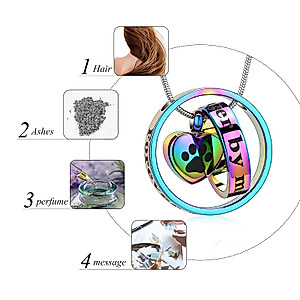 memorial jewelry Forever in My Heart,No Longer by My Side Pet Cremation Jewelry for Ashes of Dog/Cat Funeral Keepsake Urn Necklace Paw Print Memorial Necklace