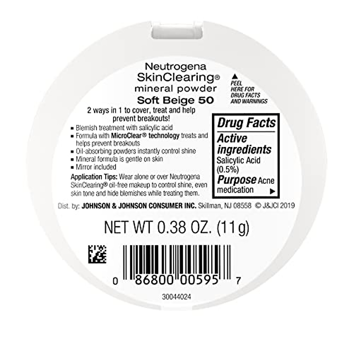 Neutrogena SkinClearing Mineral Acne-Concealing Pressed Powder Compact, Shine-Free & Oil-Absorbing Makeup with Salicylic Acid to Cover, Treat & Prevent Breakouts, Soft Beige 50.38 oz