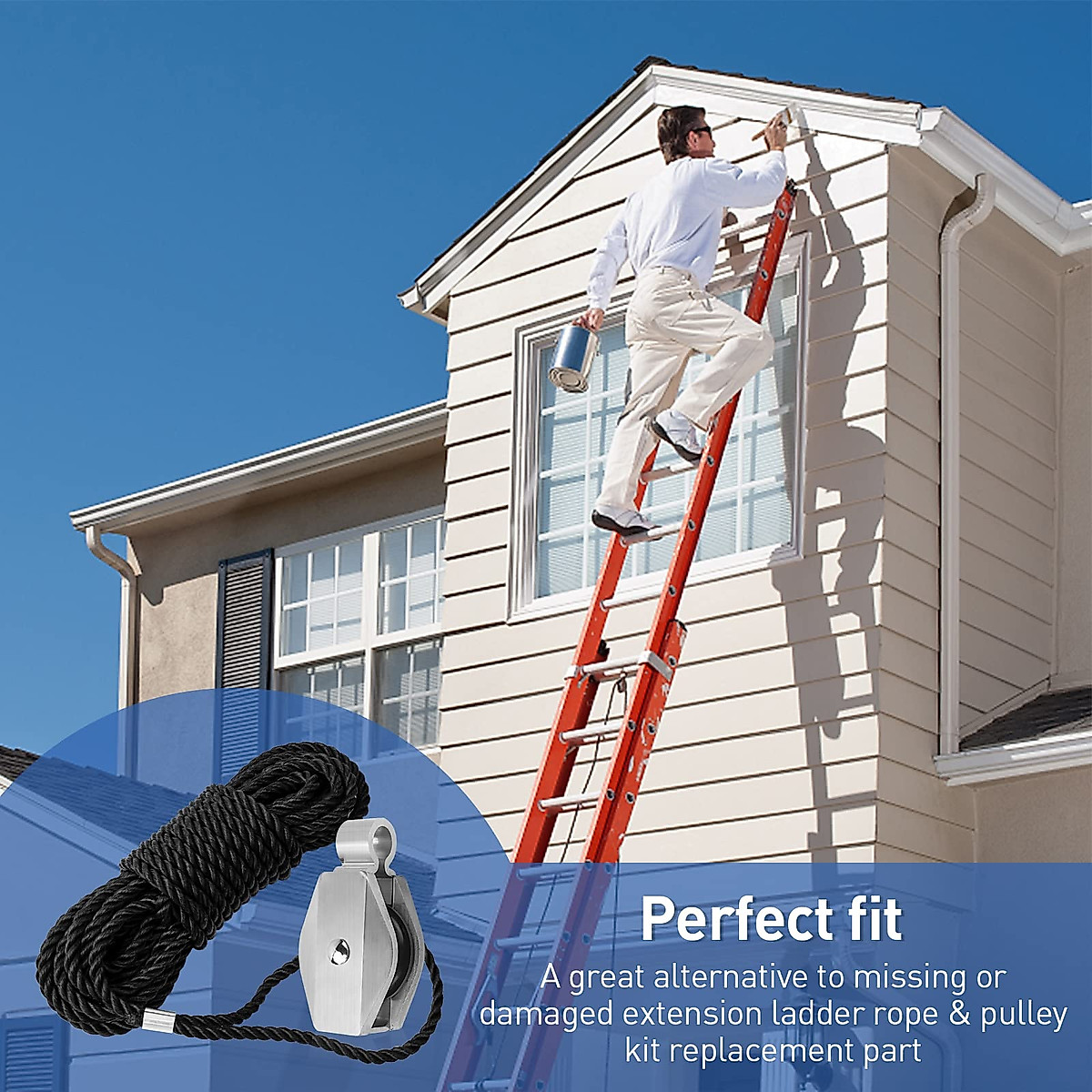 GRONGU Extension Ladder Rope & Pulley Kit Replacement Part Compatible with Werner Aluminum and Fiberglass Extension ladders Replacement for Werner 31-12 Pulley Kit and AC30-2 Extension Ladder Rope