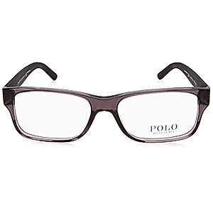 Polo Ralph Lauren Men's PH2117 Rectangular Prescription Eyewear Frames, Shiny Transparent Grey/Demo Lens, 52 mm