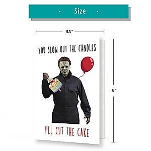 BENNLOOS Horror Themed Birthday Card Decorations for Anyone, Funny Michael Myers Birthday Card for Him Her, Scream Killer Movie Bday Gifts for Best Friend