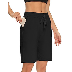 DIBAOLONG Womens Yoga Shorts Loose Comfy Drawstring Lounge Bermuda Shorts with 3 Pockets Black 2XL