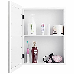 Bamc Bathroom Mirror Cabinet Wall Mounted Kitchen Medicine Storage Adjustable Shelf Storage Cabinet Organizer Cabinet Medicine cabinets Bathroom Storage Cabinet, 1475684, White, L 20''x W 6''x H 26''